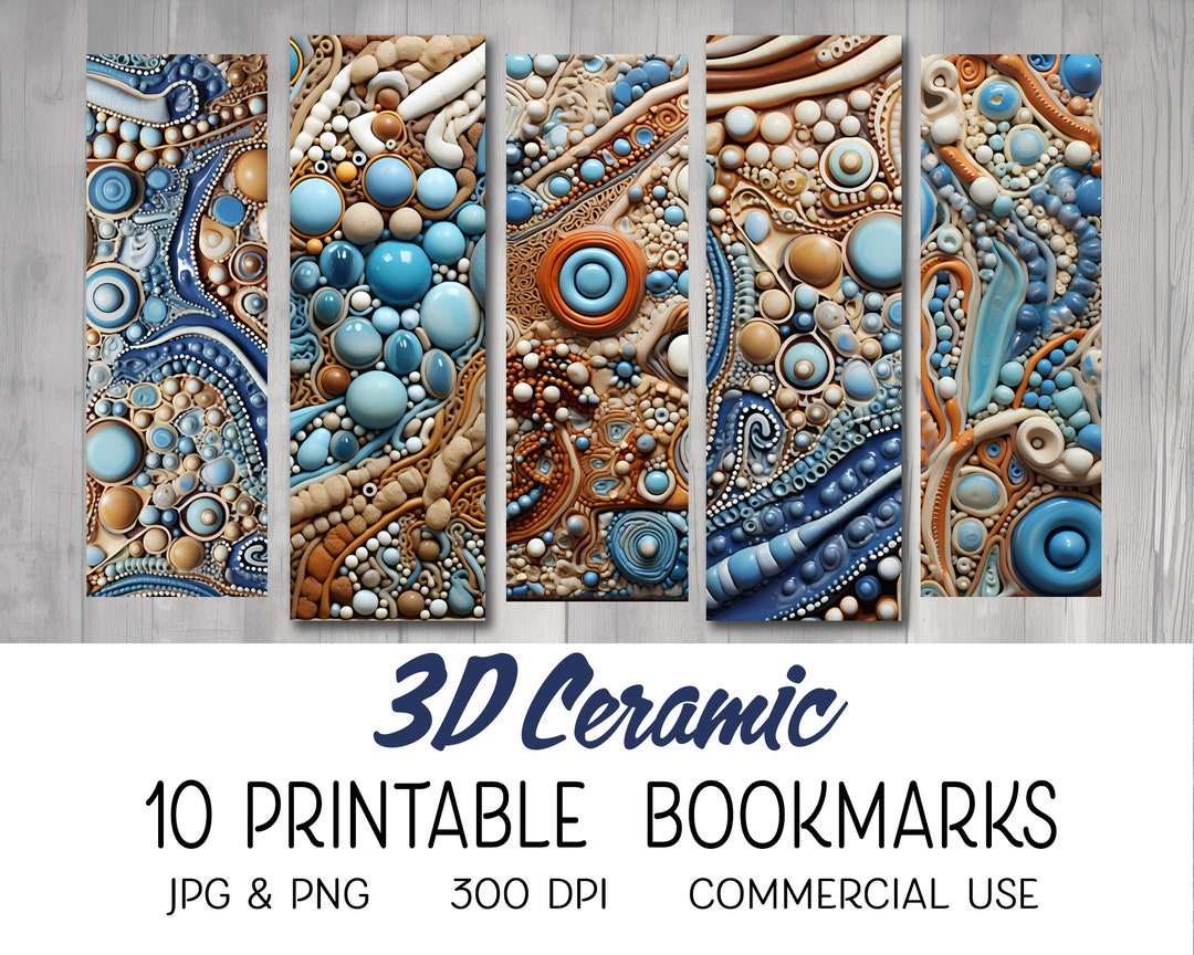 3D Ceramic Style, 10 Printable Bookmarks, Digital Download Bookmark ...