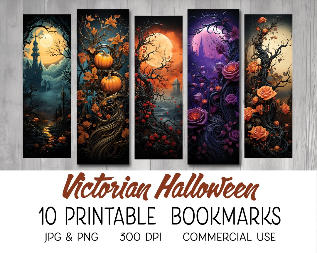 10 Victorian Halloween Printable Bookmarks, Digital Download Bookmark ...