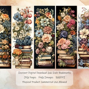 Flower Books 10 Printable Bookmarks, Digital Download Bookmark Pages ...