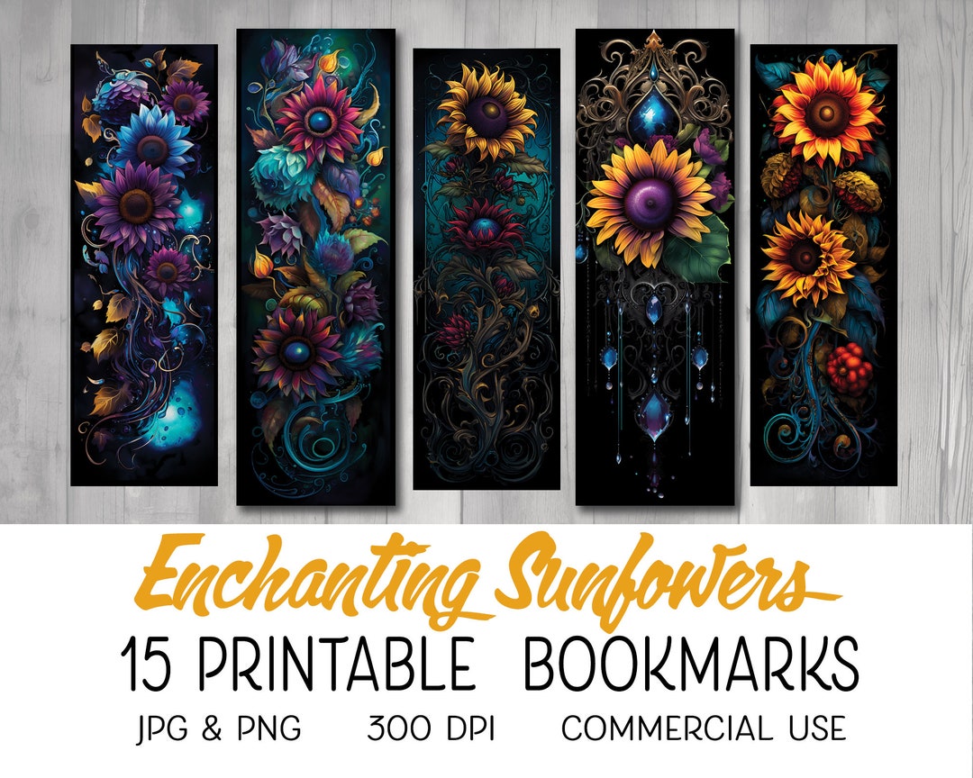 15 Enchanting Sunflower Printable Bookmarks, Digital Download Bookmark ...