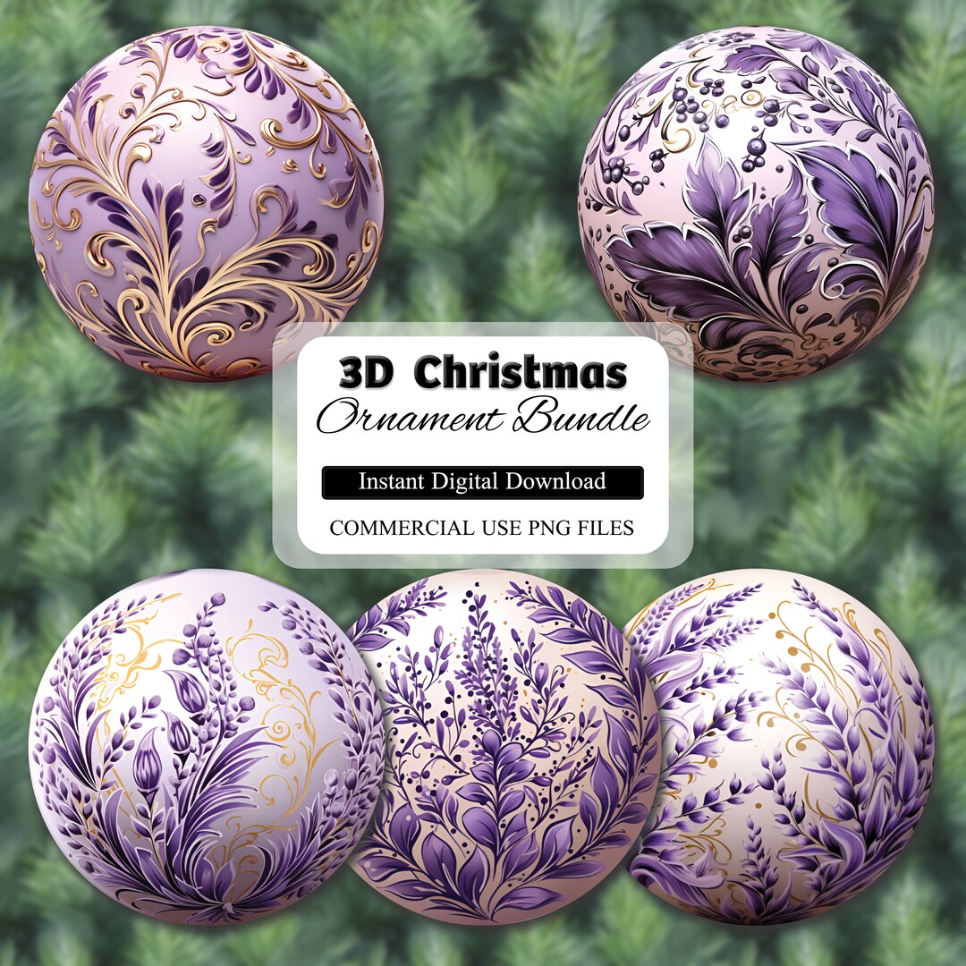 Lavender Bauble Christmas Ornament Bundle Sublimation PNGS, Instant ...