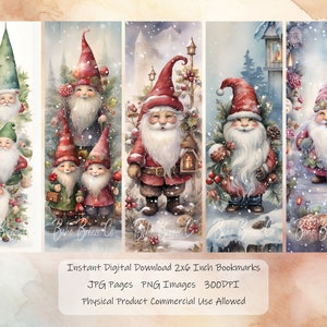 Christmas Gnome 10 Printable Bookmarks, Digital Download Bookmark Pages ...