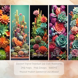 Succulent 10 Printable Bookmarks, Digital Download Bookmark Pages, Book ...