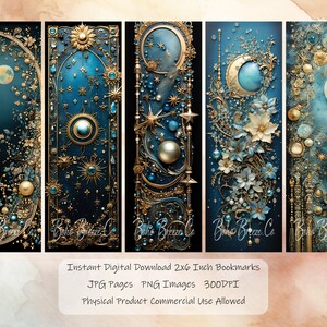 15 Jeweled Blue Printable Bookmarks, Digital Download Bookmark Pages ...