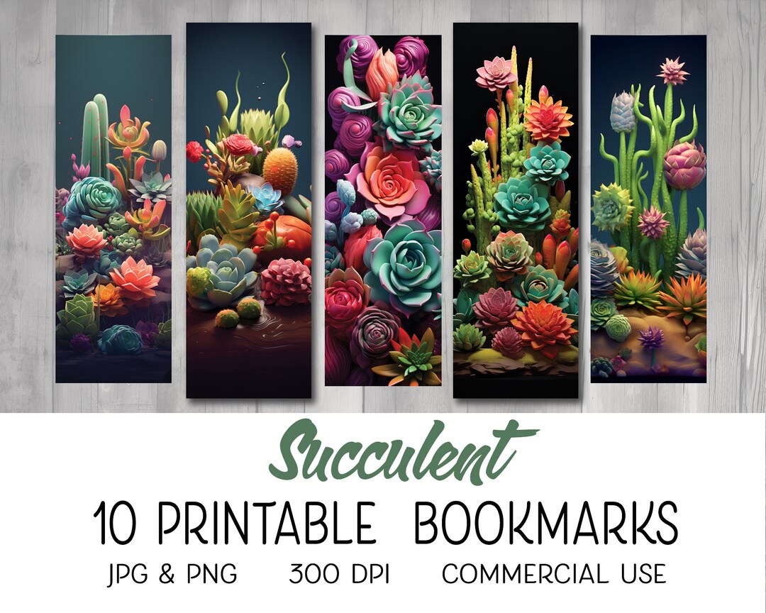 Succulent 10 Printable Bookmarks, Digital Download Bookmark Pages, Book ...