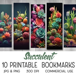 Succulent 10 Printable Bookmarks, Digital Download Bookmark Pages, Book ...