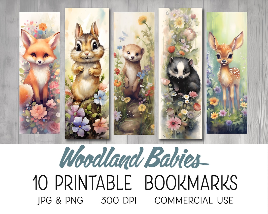 Woodland Animals 10 Printable Bookmarks, Digital Download Bookmark ...
