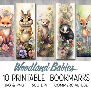 Woodland Animals 10 Printable Bookmarks, Digital Download Bookmark ...