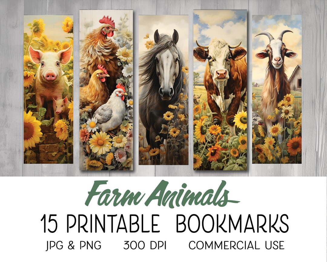Farm Animal 15 Printable Bookmarks, Digital Download Bookmark Pages ...