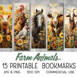 Farm Animal 15 Printable Bookmarks, Digital Download Bookmark Pages ...