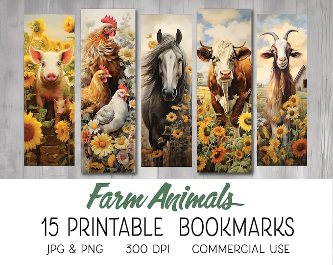 Farm Animal 15 Printable Bookmarks, Digital Download Bookmark Pages ...