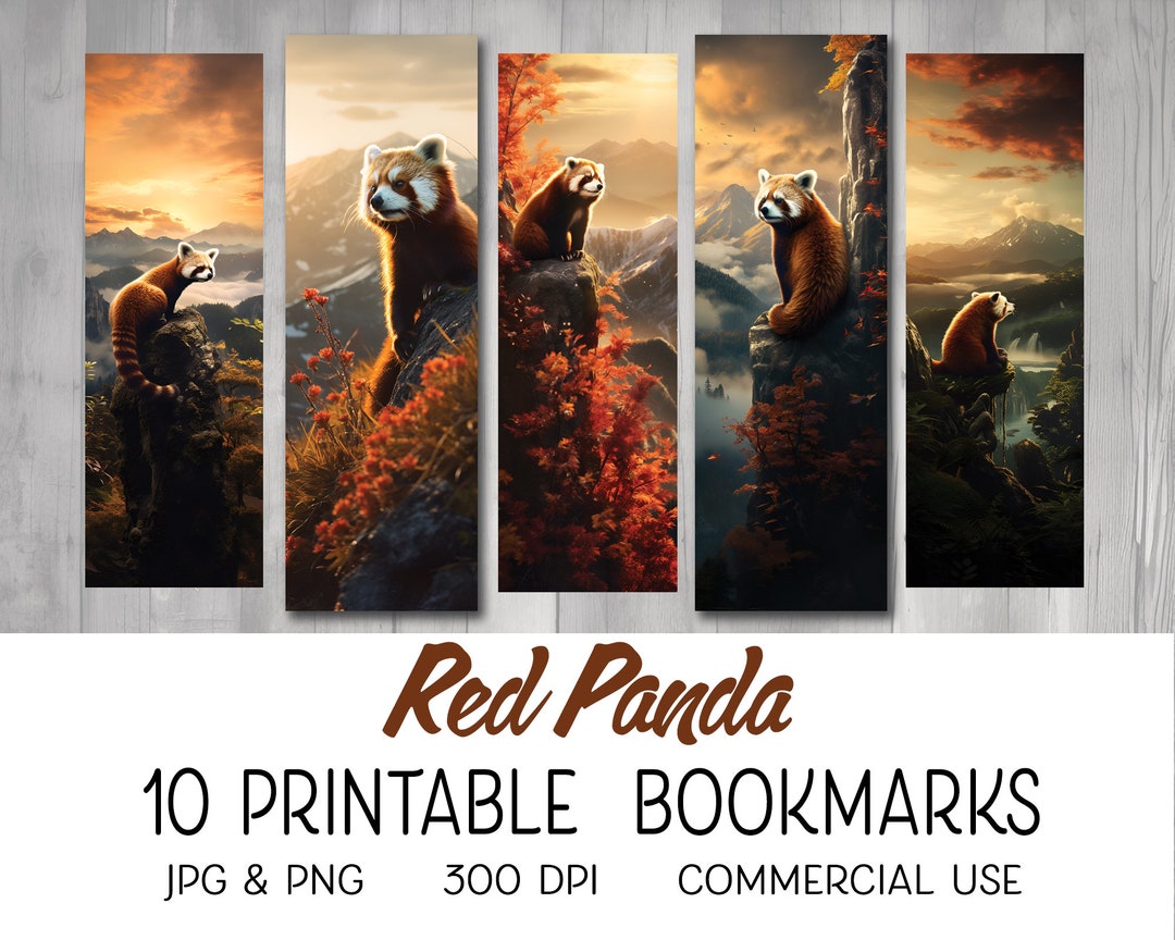 Red Panda 10 Printable Bookmarks, Digital Download Bookmark Pages, Book ...