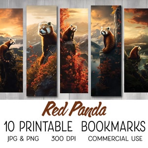 Red Panda 10 Printable Bookmarks, Digital Download Bookmark Pages, Book ...