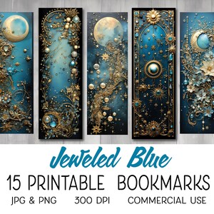15 Jeweled Blue Printable Bookmarks, Digital Download Bookmark Pages ...