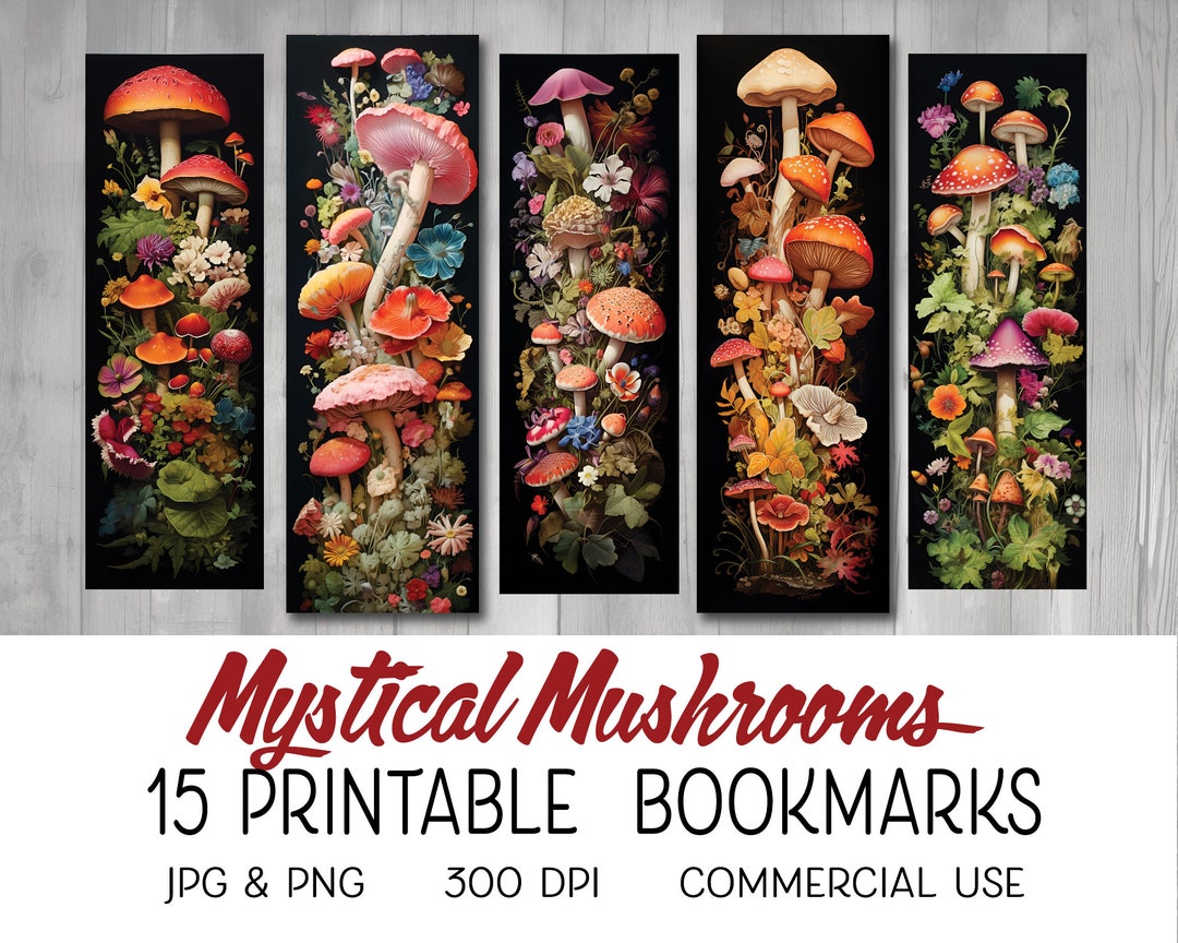 Mystical Mushrooms 15 Printable Bookmarks, Digital Download Bookmark ...