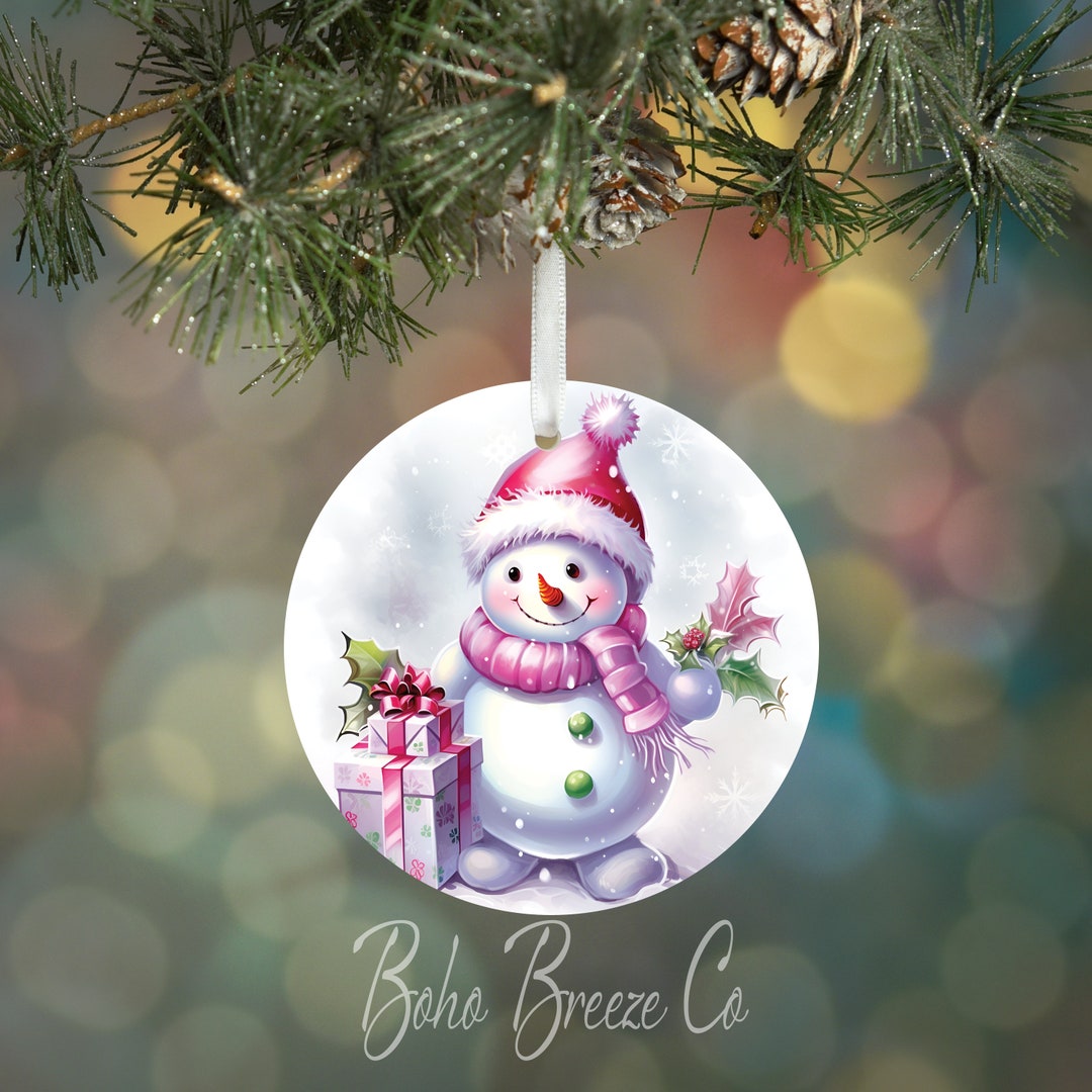 Pink Snowman Watercolor Christmas Ornament Sublimation PNG, Instant ...