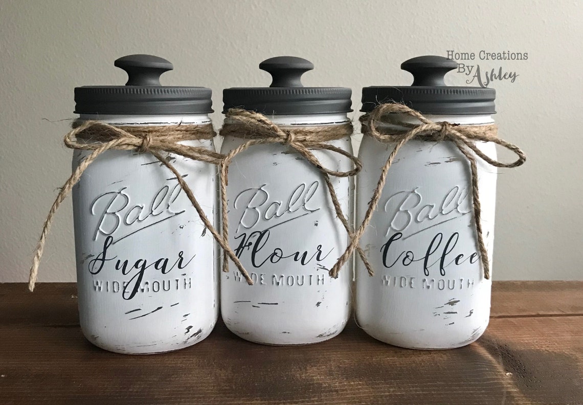 Rustic Mason Jar Dry Goods Containers / Farmhouse Mason Jars / | Etsy