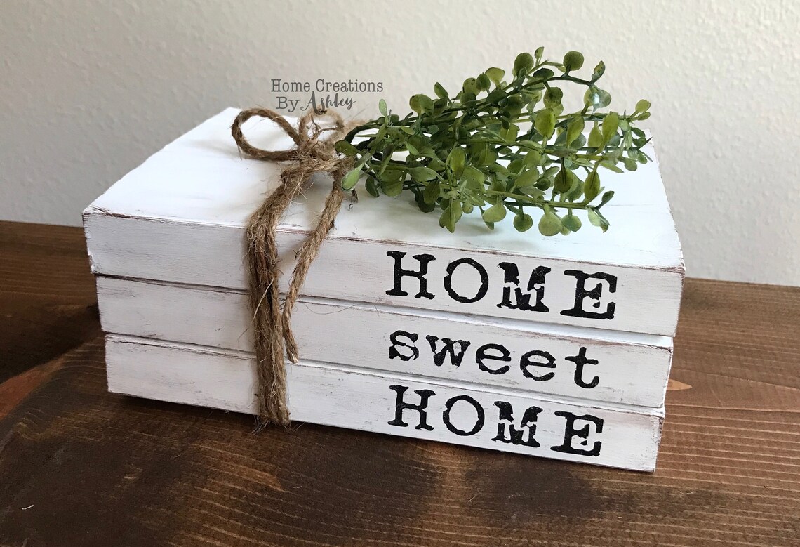 Farmhouse Stacked Book Set / Personalized Stacked Books / Stamped Books ...
