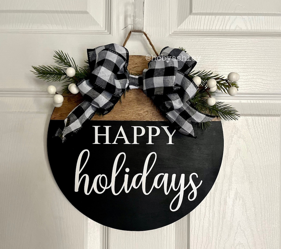 Happy Holidays Round Sign/christmas Round Wood Sign/round Wood Sign ...