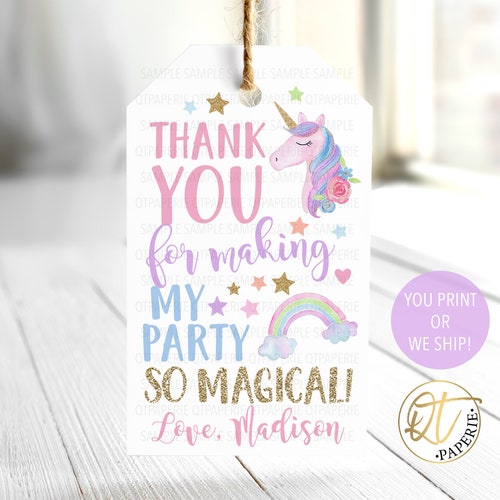 Editable Unicorn Favor Tags Magical Birthday Thank You Tags | Etsy