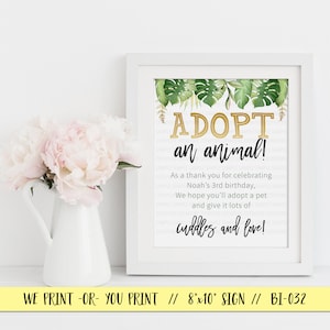 Girl Adopt an Animal Sign, Girl Safari Adoption Sign, Girl Wild One ...