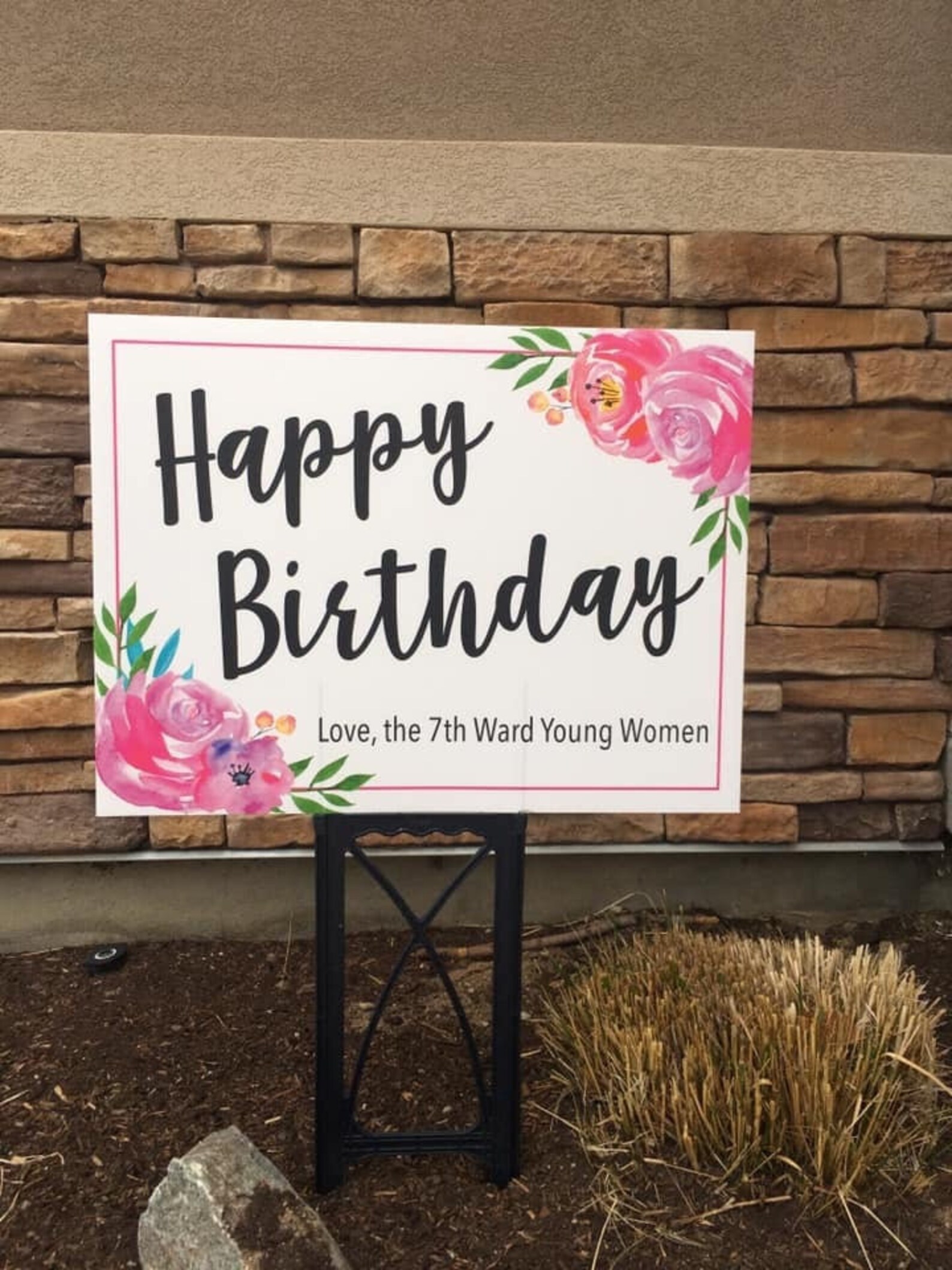 Pink Flowers Birthday Sign, Girl Birthday Yard Sign, Female Happy ...