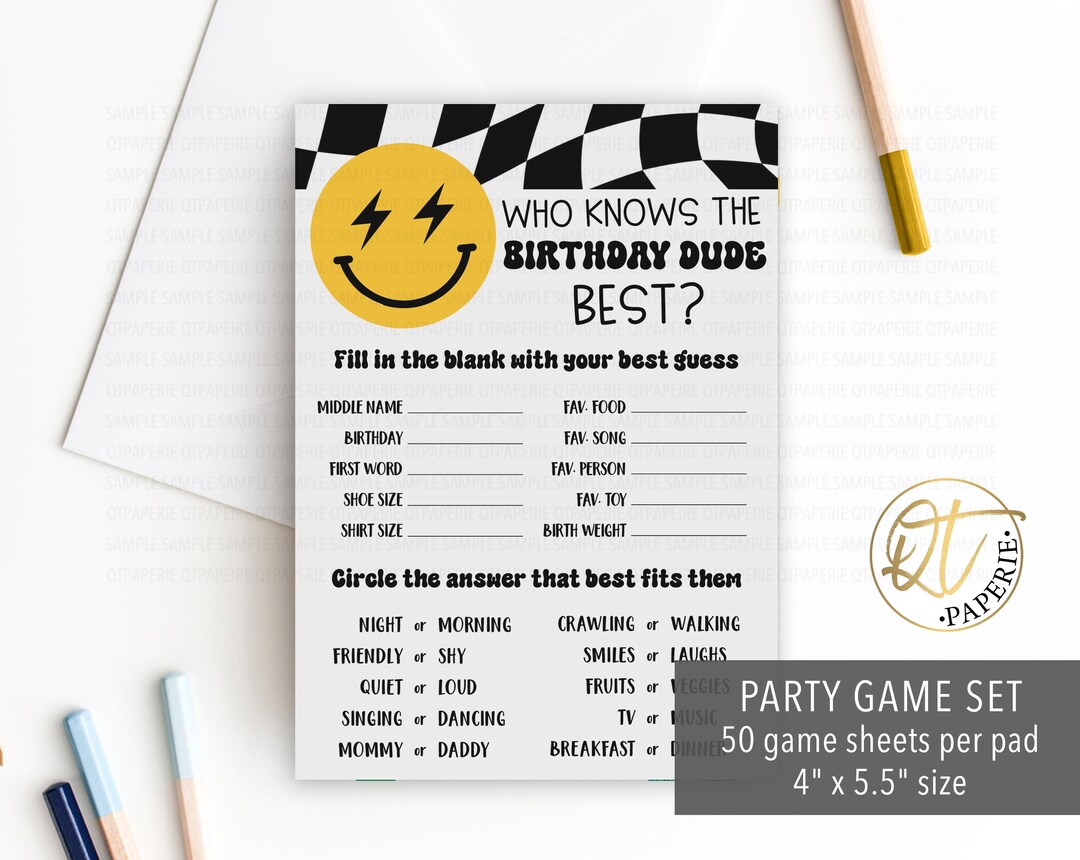 One Happy Dude Birthday Game, Printable 1st Birthday Trivia, Smiley ...