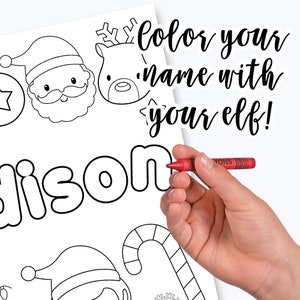 Elf Coloring Sheet, Christmas Name Coloring Page, Elf Activity, Elf ...
