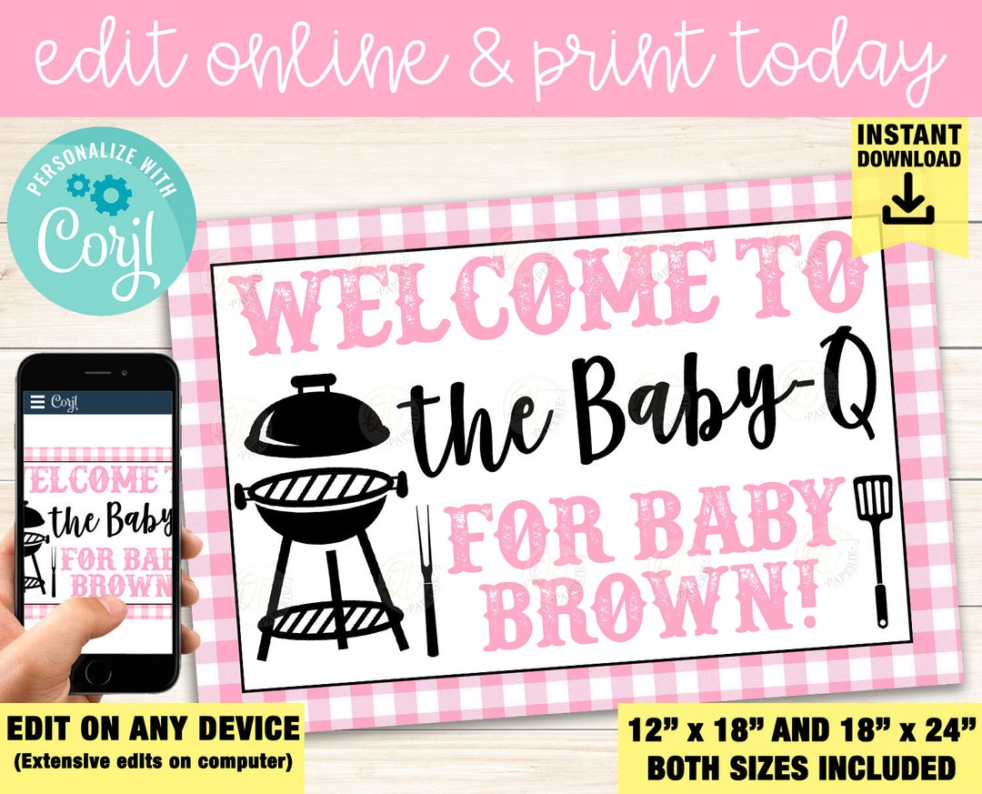 Buy Pink Baby Q Baby Shower Sign, Pink Barbeque Baby Shower Yard Sign ...