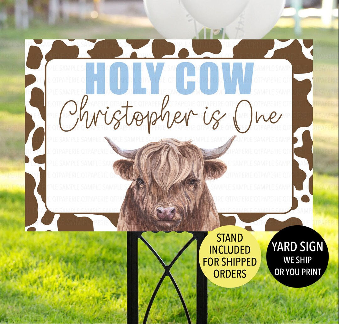 Holy Cow I'm One Sign, Highland Cow Birthday Yard Sign, First Birthday ...