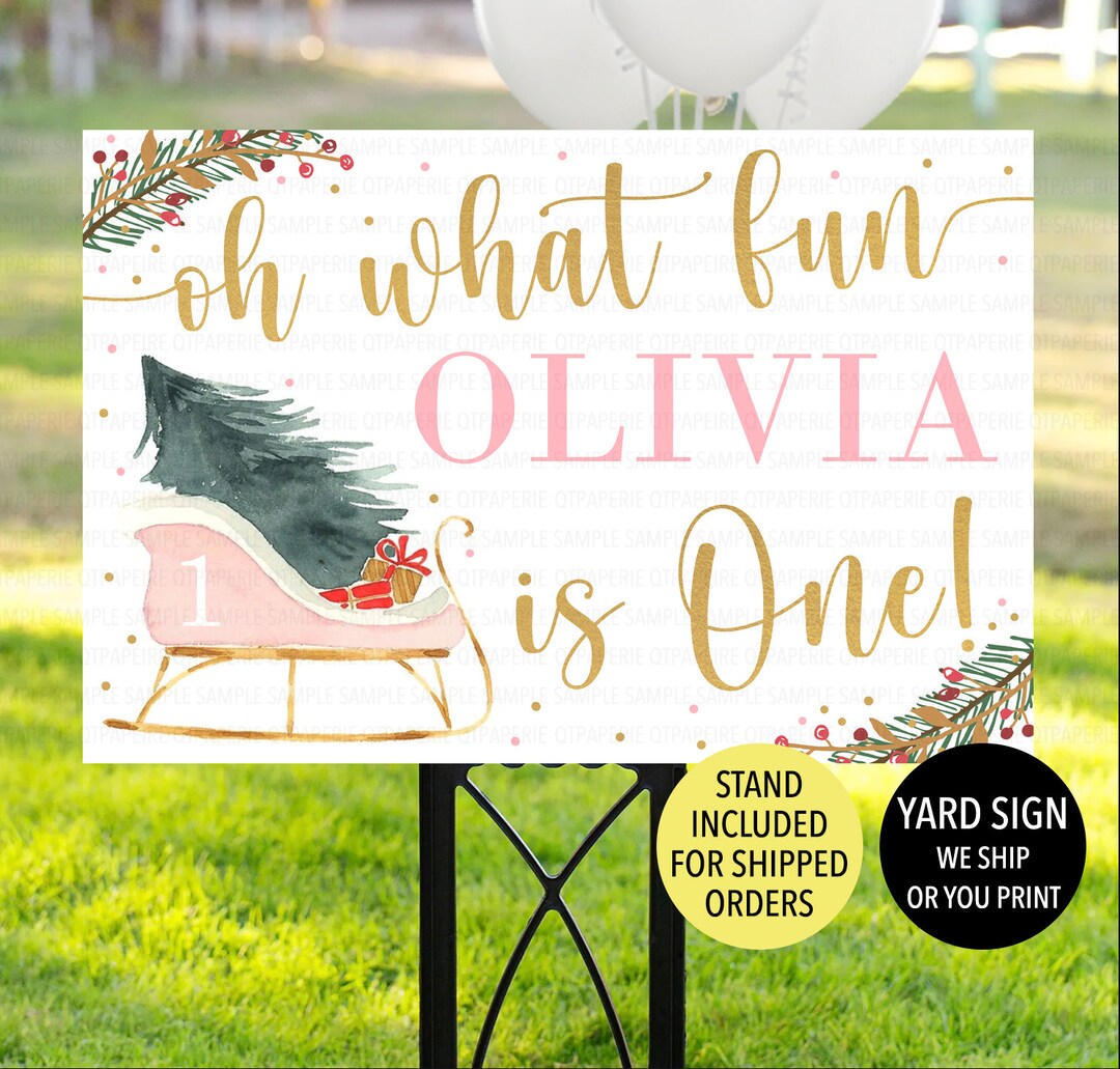 Oh What Fun Christmas Pink Sleigh Sign, Girl Winter 1st Birthday Sign ...
