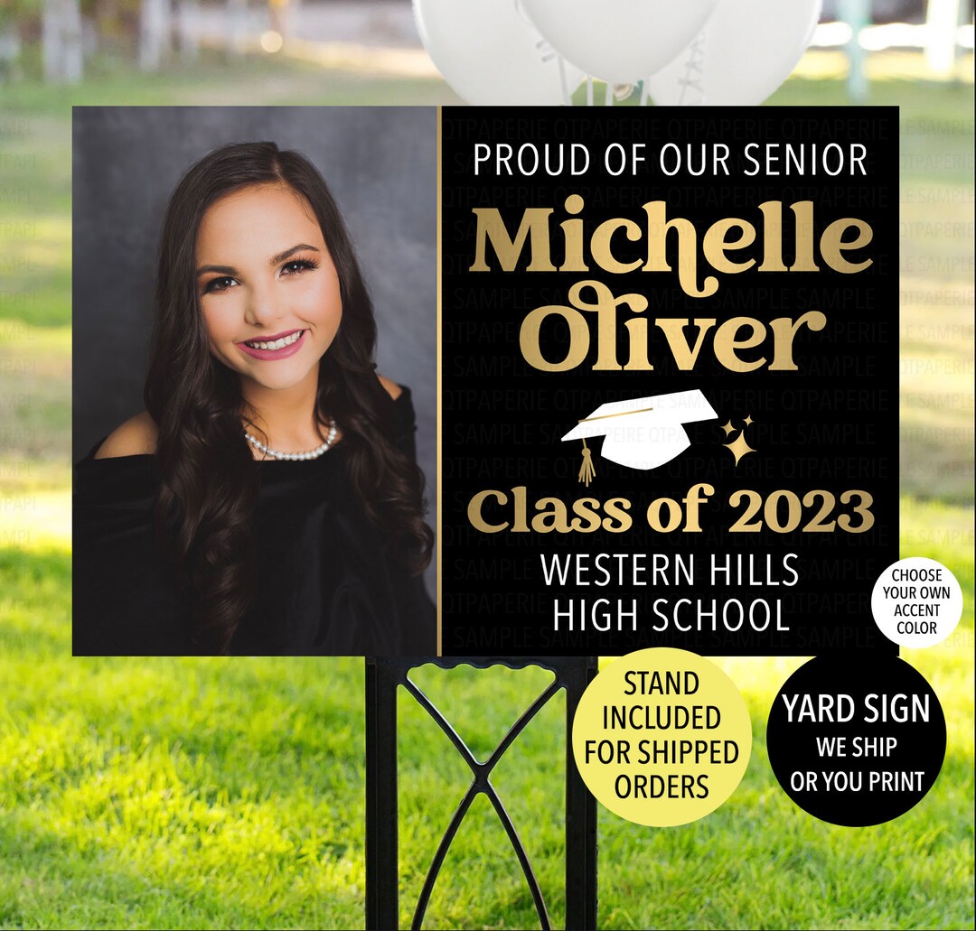 Retro Senior Yard Sign, Groovy Graduation Yard Sign, Gold Graduation ...