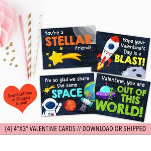 Girl Outer Space Valentine Card, Space Valentine's Day Card for Kids ...