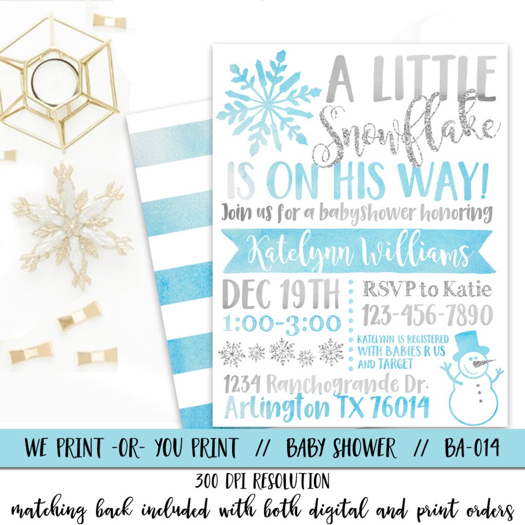 Boy Snowflake Baby Shower Invitation, Blue Winter Baby Shower ...