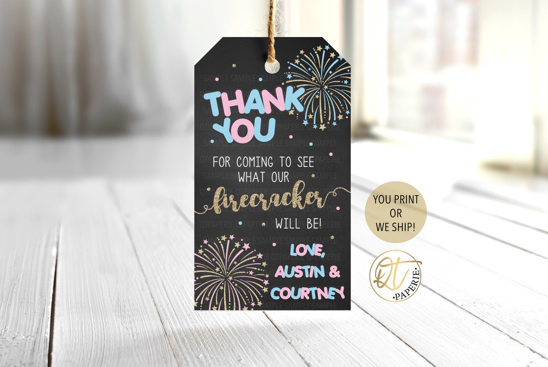 Firework Gender Reveal Thank You Tag, Firework Gender Reveal Tag ...