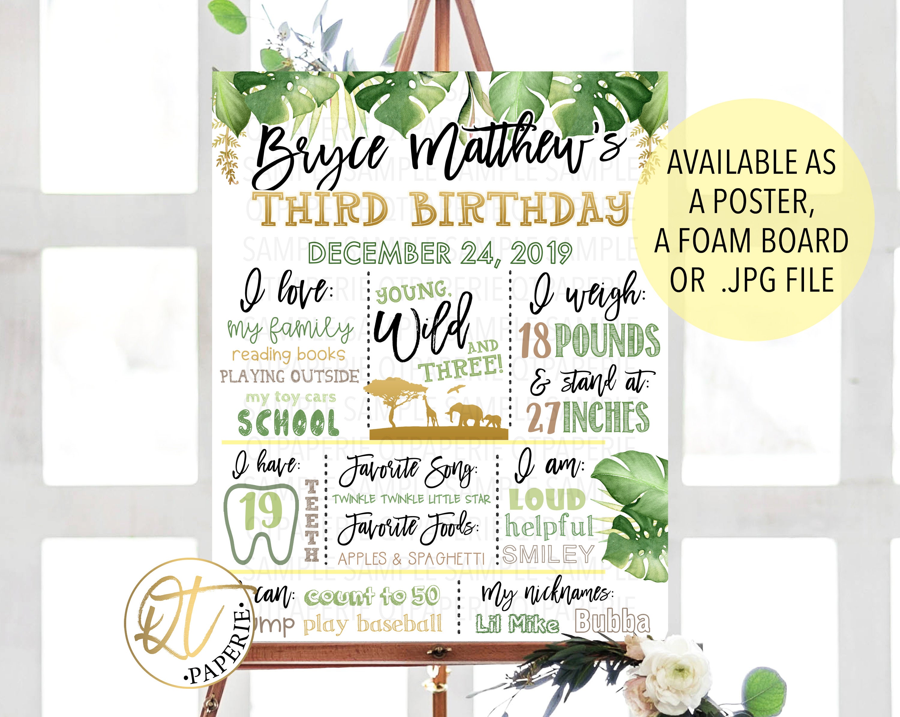 Young Wild and Three Birthday Sign Safari 3rd Birthday Sign | Etsy