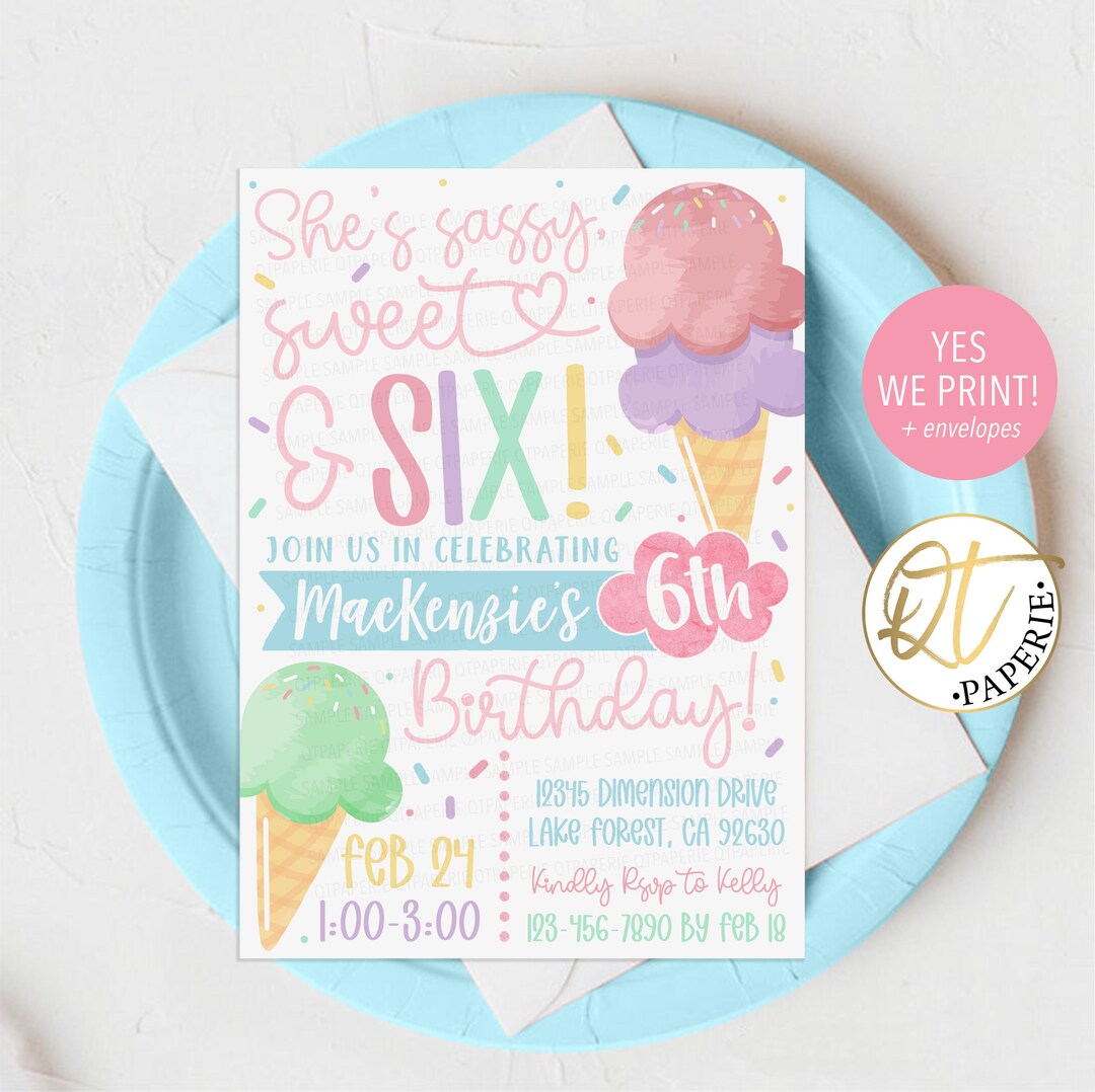 Sassy Sweet and Six Birthday Invitation | 6th Birthday Party Invite for ...