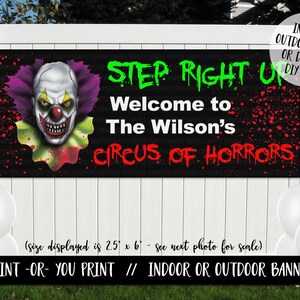 Scary Clown Banner, Haunted Circus Decoration, Halloween Circus Banner ...