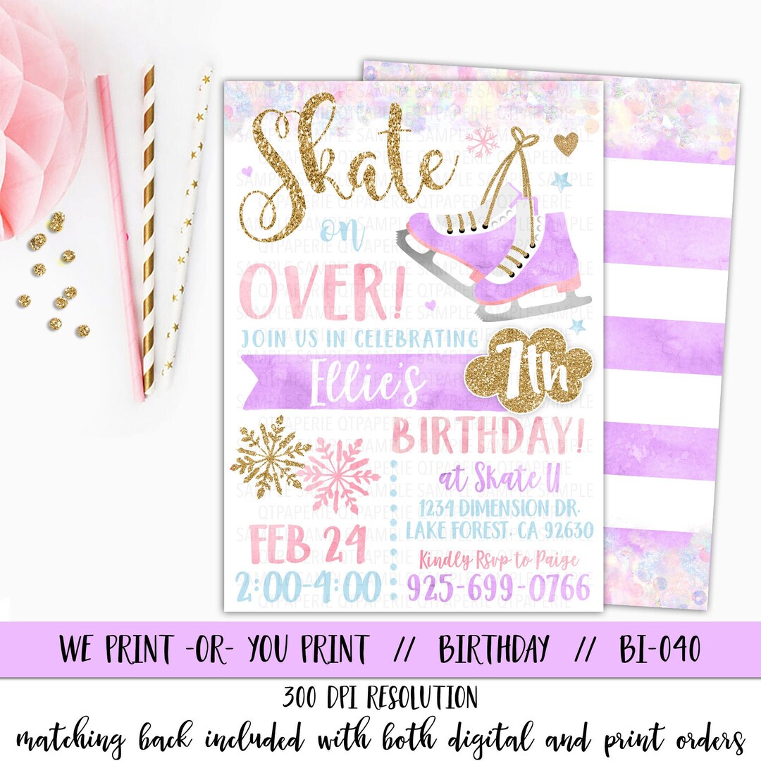 Ice Skating Invitation, Ice Skating Birthday Invitation, Ice Skate ...