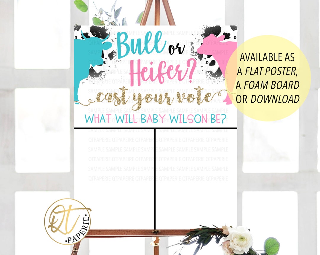 Cow Gender Reveal Vote Sign, Bull or Heifer Voting Poster, Bull or ...