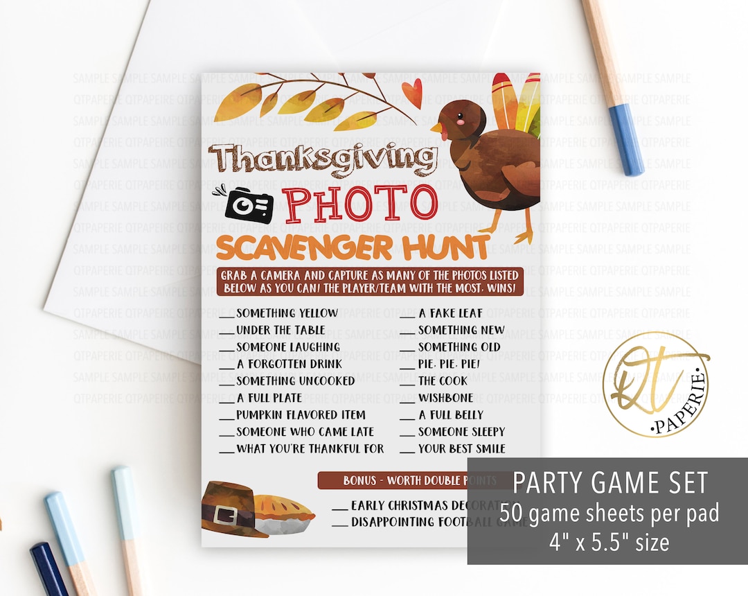 Thanksgiving Photo Scavenger Hunt Game, Kids Thanksgiving Scavenger ...