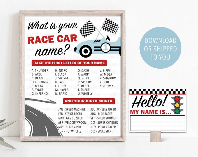 What's Your Racing Name. Printable Download, Party Game - Etsy Canada