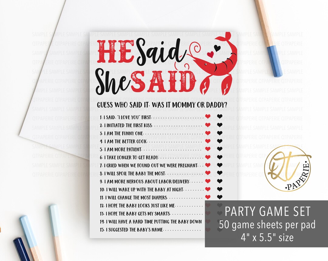 Crawfish Baby Shower Game, Crawfish Boil Game, He Said She Said Game ...