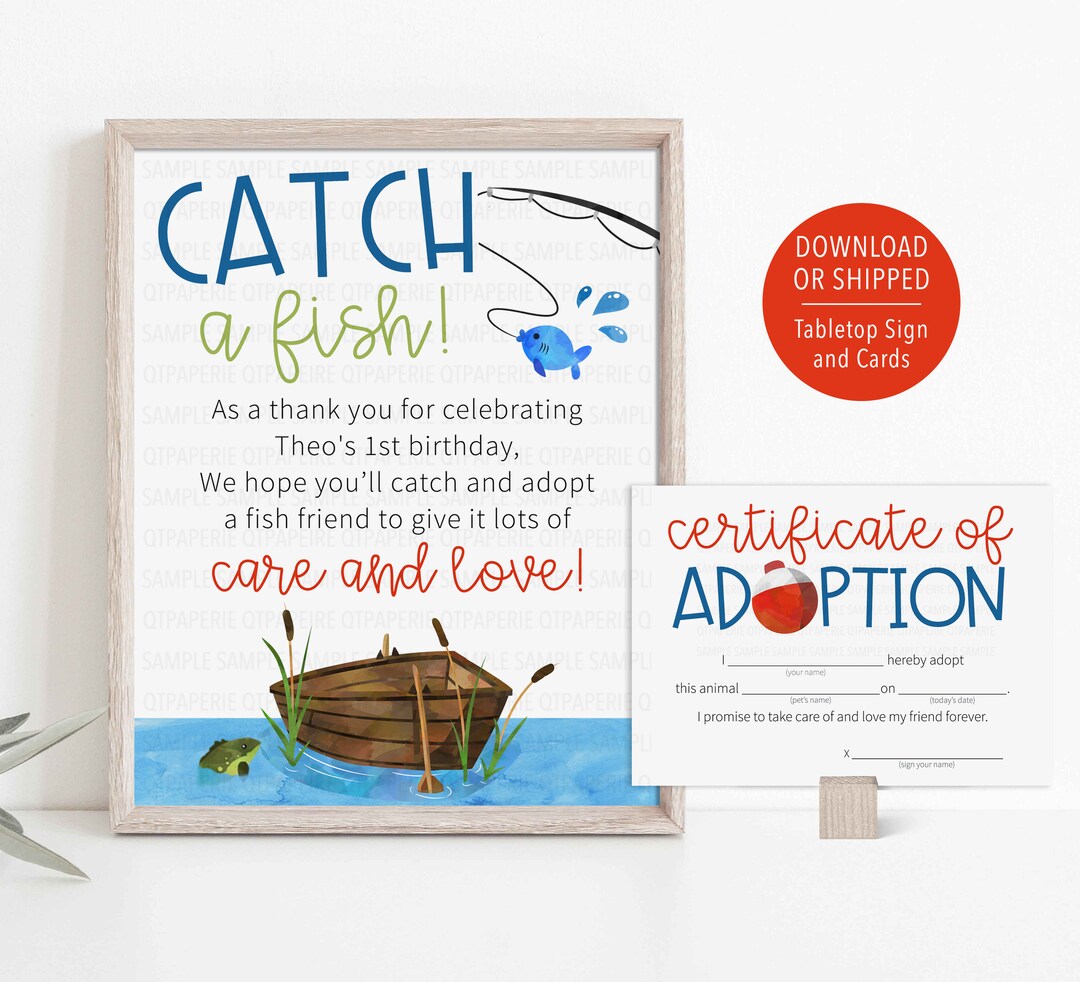 Catch a Fish Sign, Fish Adoption Certificate, Fish Birthday Idea, Catch ...
