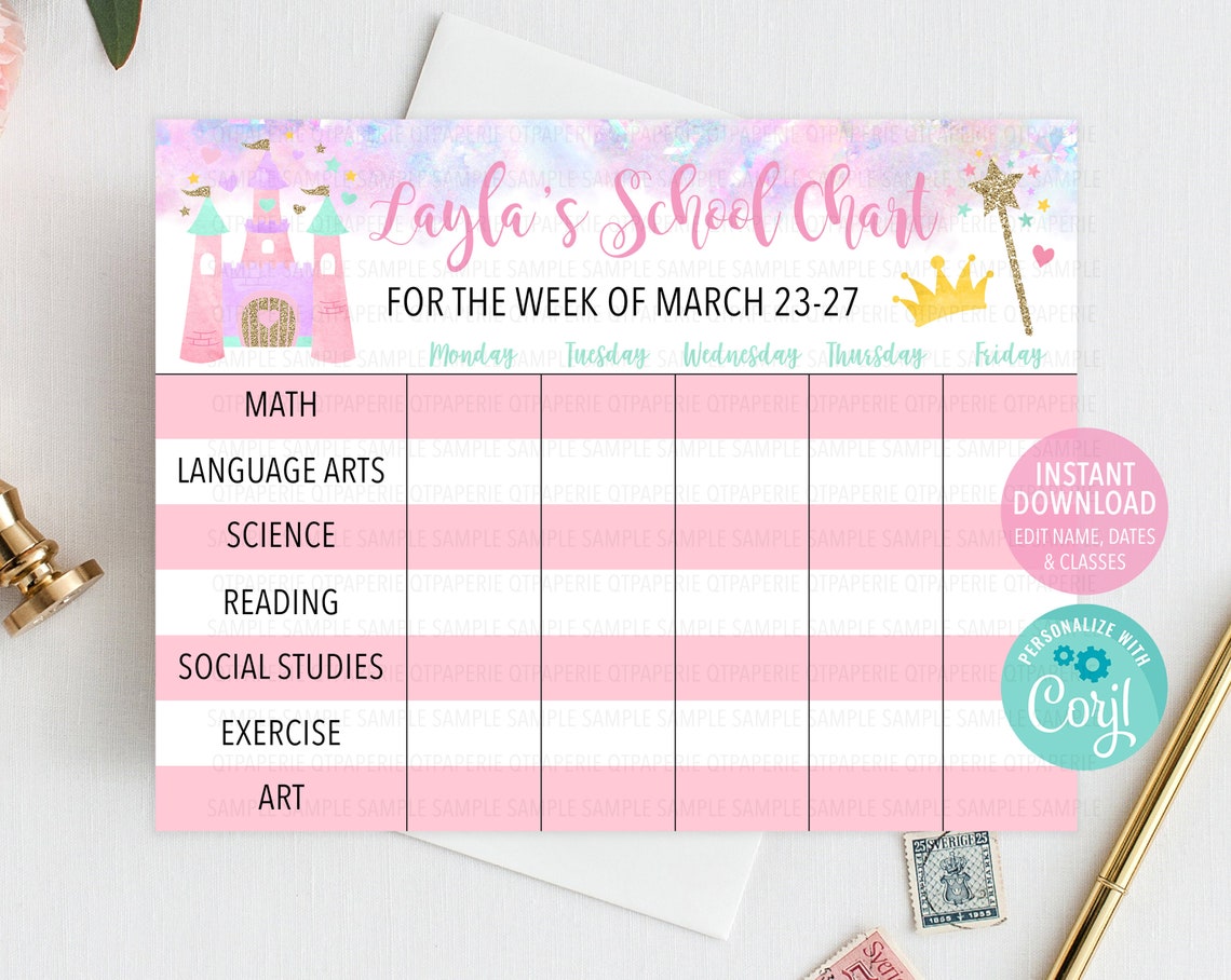 Princess Homeschool Printable Printable Princess Weekly Task - Etsy