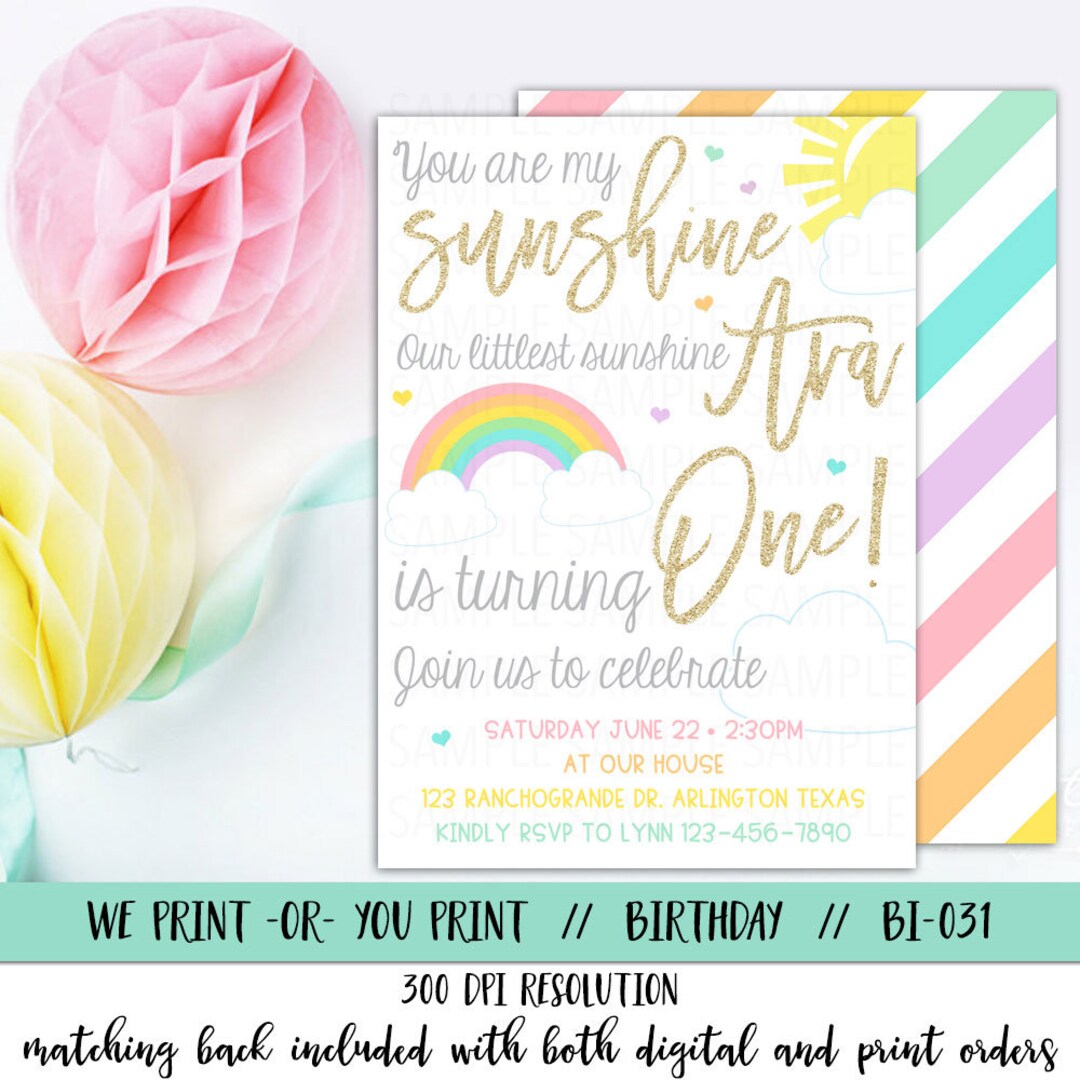 You Are My Sunshine Invitation, Sunshine Birthday Invitation, Sunshine ...
