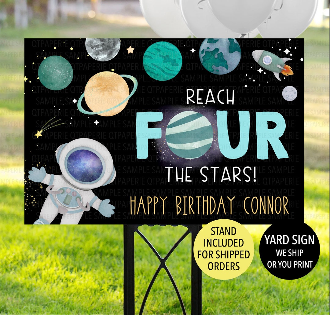 Reach FOUR the Stars Sign, Space 4th Birthday Sign, Outer Space Party ...