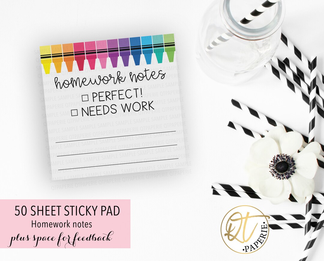 Homework Sticky Notes, Homework Feedback Sticky Notes, Teacher Sticky ...