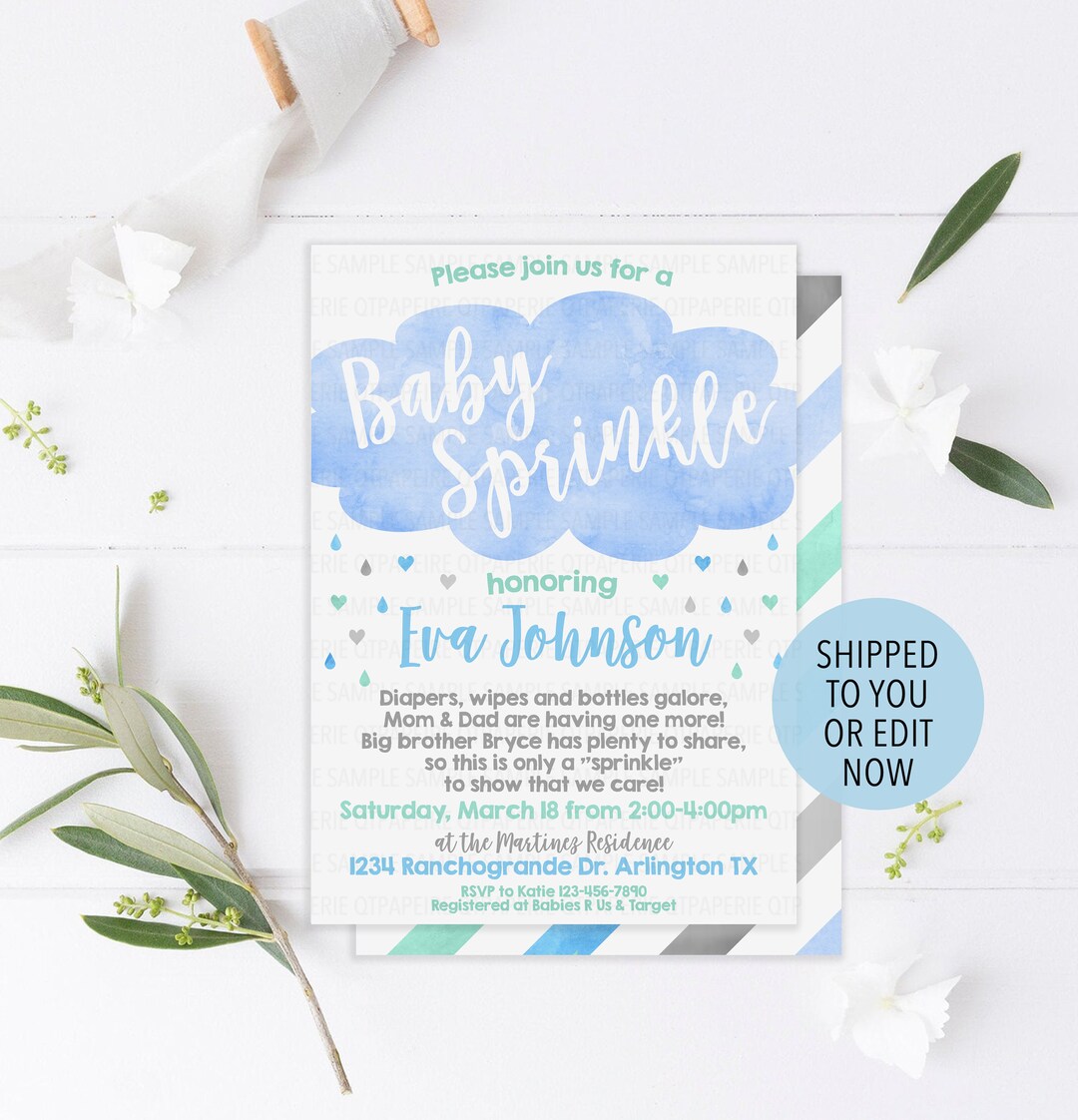 Boy Baby Sprinkle Invitation, Baby Sprinkle Invitation Boy, Boy ...