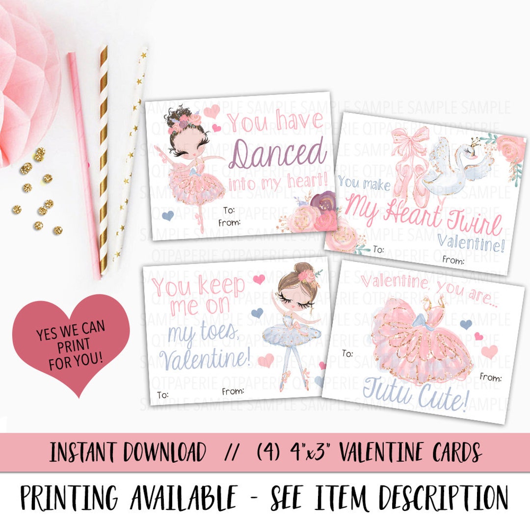 Ballerina Valentine Day Card for Kids, Dance Valentine Card, Tutu ...